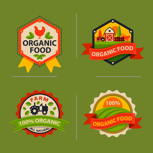 Flat Style Of Bio Organic Eco Healthy Food Label Logo Templates And ...