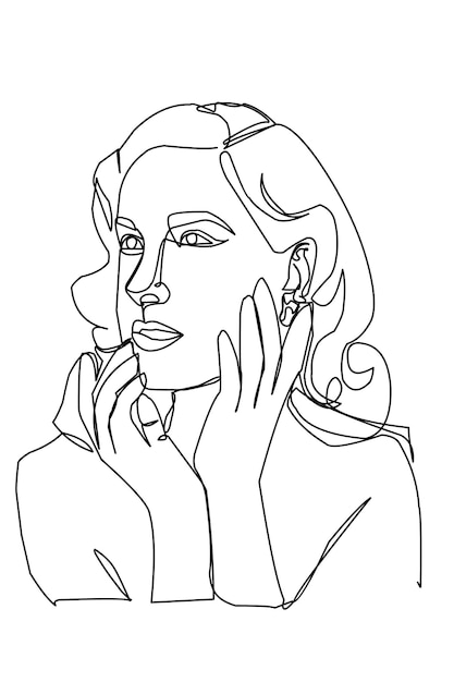 Pensive Woman in Minimalist Line Art Portrait | Jiffy Designs