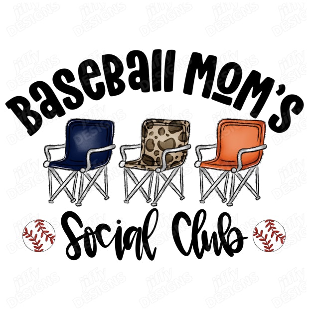 'Baseball Mom's Social Club' Featuring Stylized Folding Chairs and ...