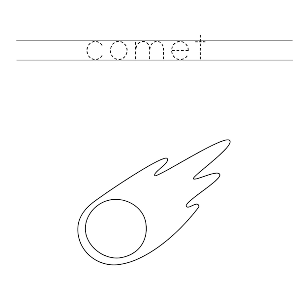 Stylized Comet Outline with Tracing Text | Jiffy Designs
