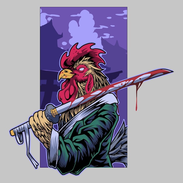 Fierce Rooster Warrior Brandishing a Sword in the Night | Jiffy Designs