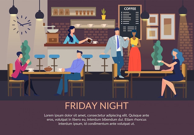 Vibrant Cafe Scene: Friday Night Gathering | Jiffy Designs