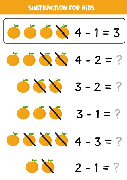 Engaging Subtraction Exercises with Vibrant Fruit Visuals | Jiffy Designs