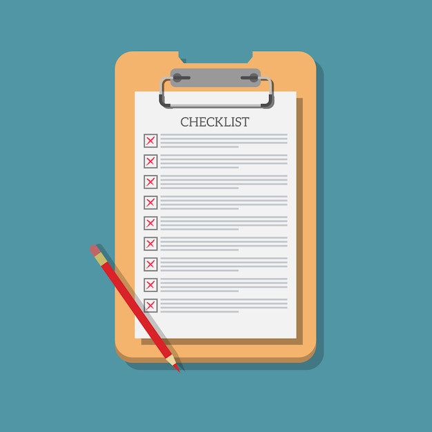 Checklist Clipboard with Pencil on Teal Background Illustration | Jiffy ...