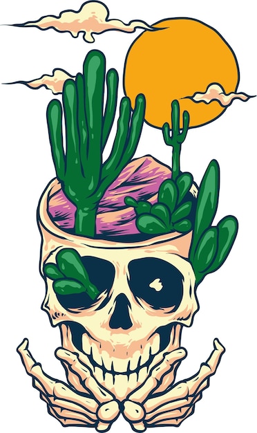 Vibrant Desert Skull with Cacti and Sunset Landscape | Jiffy Designs