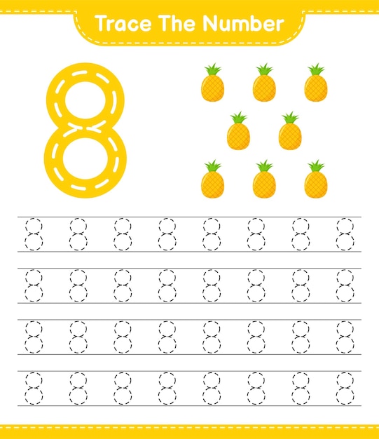 Vibrant Pineapple Tracing Worksheet for Number 8 | Jiffy Designs