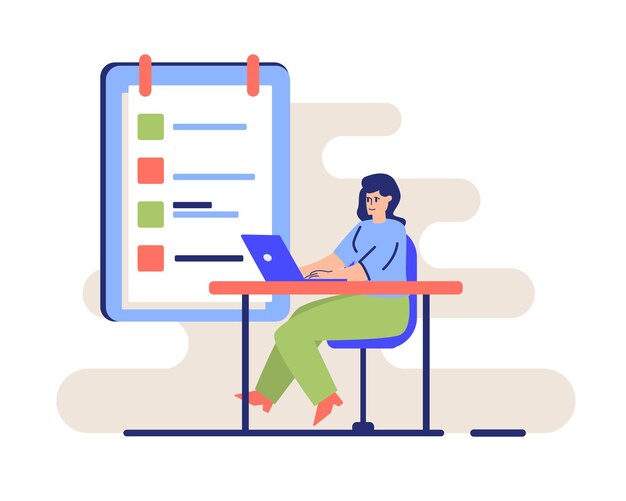 Focused Woman Working on Laptop with Colorful Task List | Jiffy Designs
