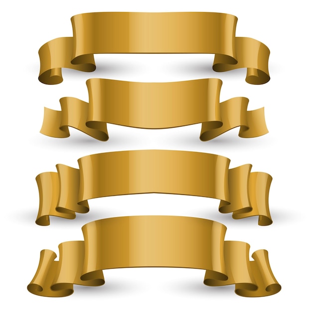 Elegant Golden Ribbon Banners With Curved Shapes And Shadows Jiffy