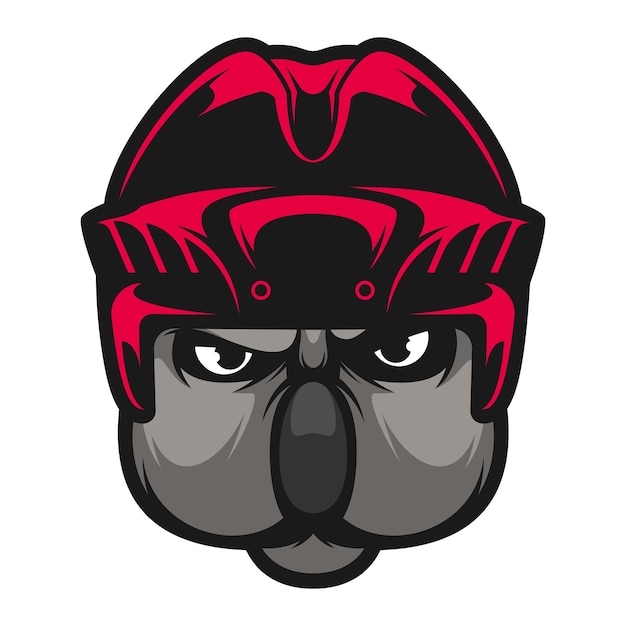 Fierce Pug Warrior in Vibrant Crimson Helmet | Jiffy Designs
