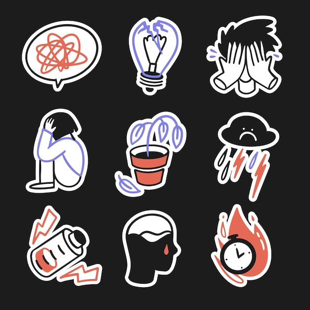 Diverse Collection of Vibrant Sticker Icons Depicting Emotions and ...