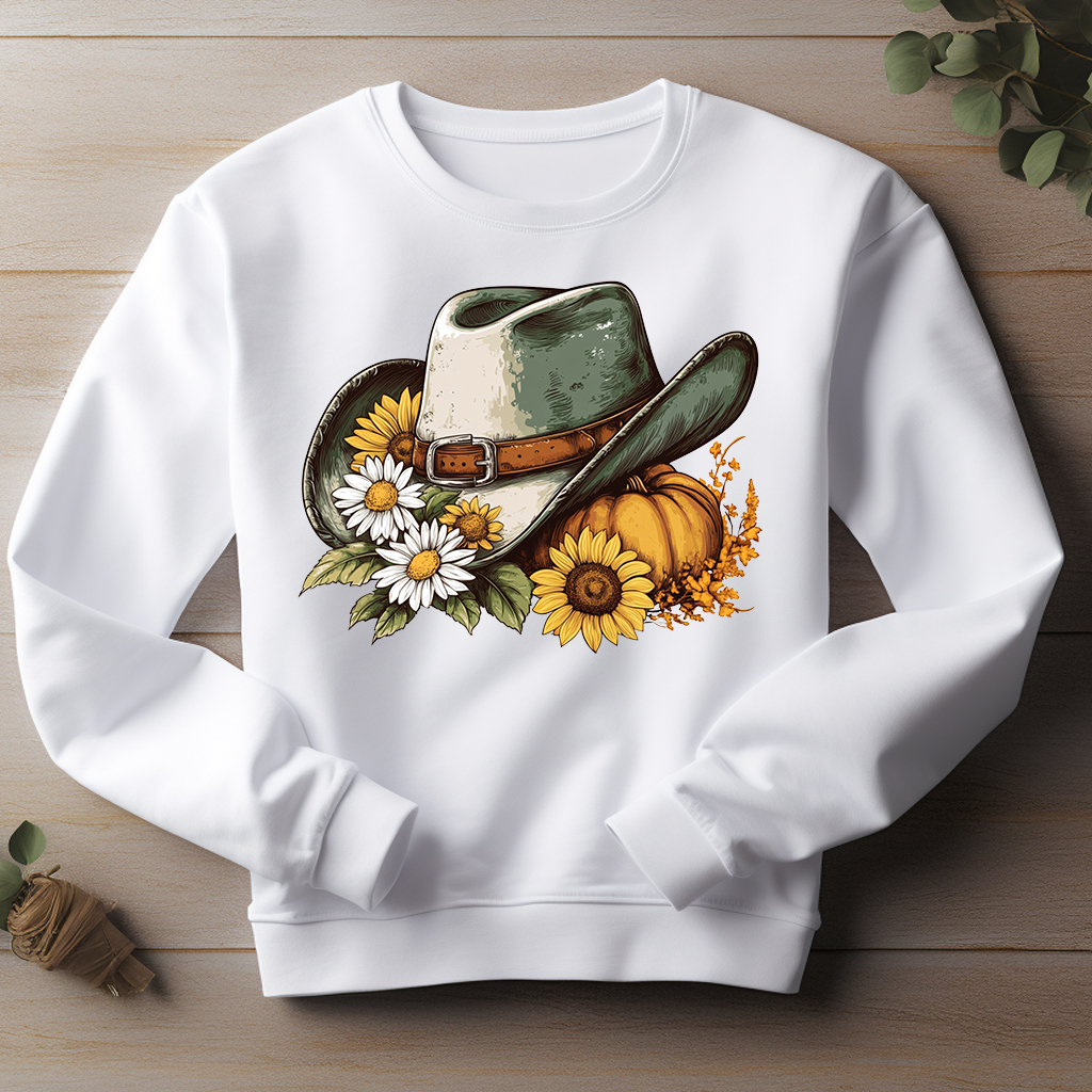 Rustic Cowboy Hat Adorned with Autumn Floral and Harvest Motifs | Jiffy ...