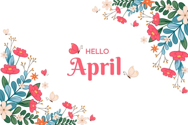 Vibrant Floral Illustration with 'Hello April' Text Greeting | Jiffy ...