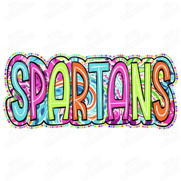 'Spartans' Vibrant Bubble Letters with Dotted Outline and Colorful ...