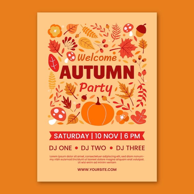 Vibrant Autumn Party Invitation with Seasonal Decorations | Jiffy Designs