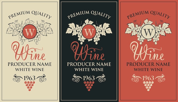 Vintage Wine Labels with Ornate Grape Motifs and Producer Names | Jiffy ...