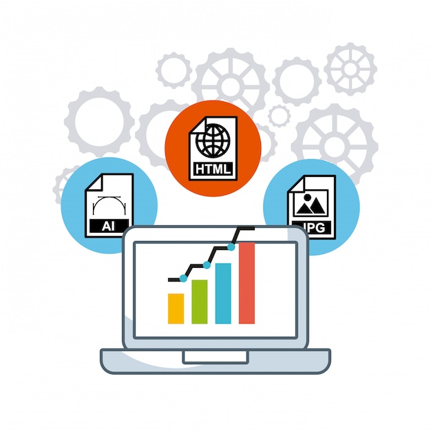 HTML5 Web Development Illustration with Laptop and Gears | Jiffy Designs