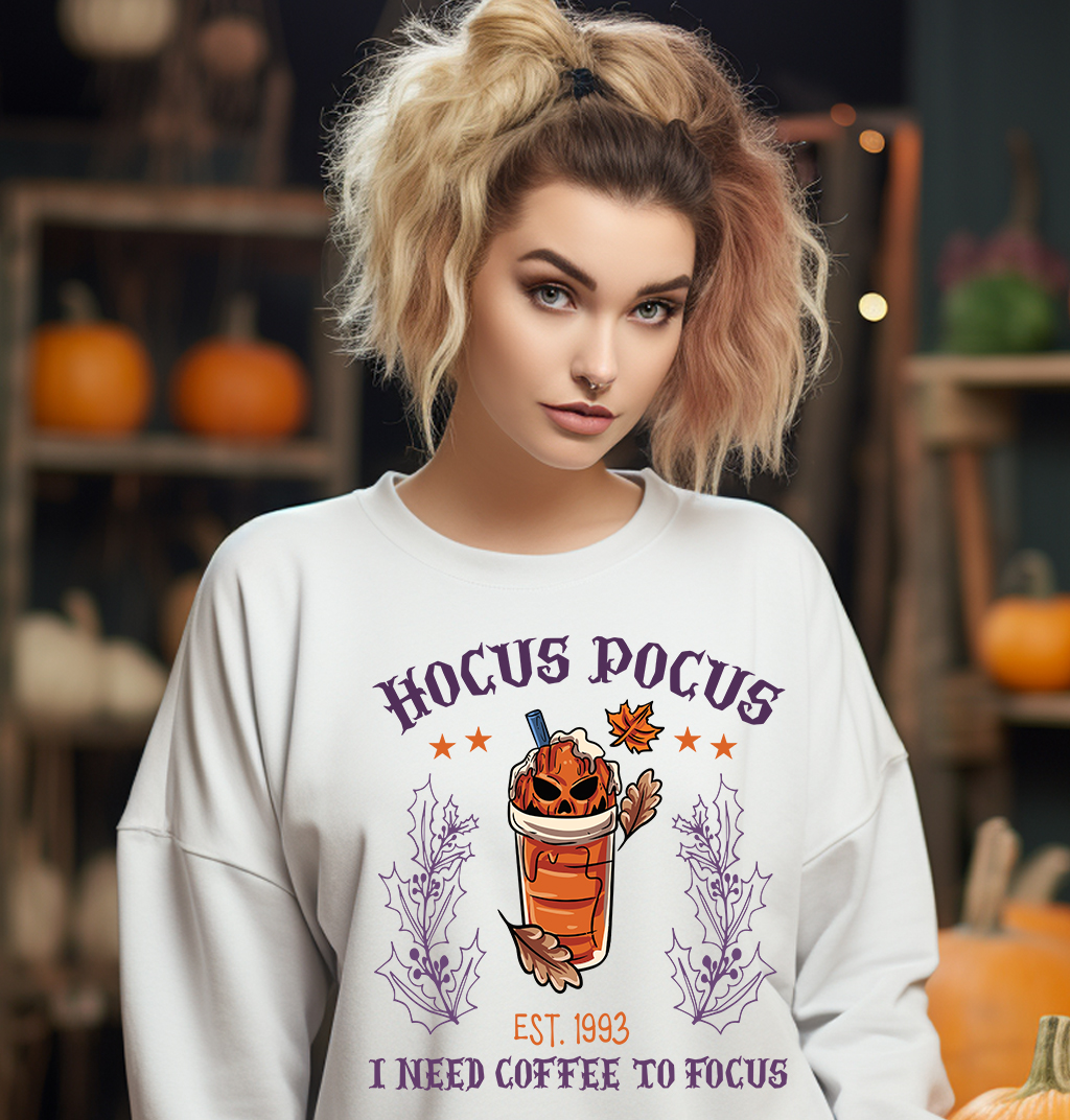 'Hocus Pocus' Spooky Coffee Theme with Pumpkin Cup and Autumn Leaves ...