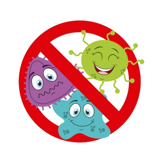 Vibrant Prohibition Sign Featuring Playful Cartoon Germs | Jiffy Designs
