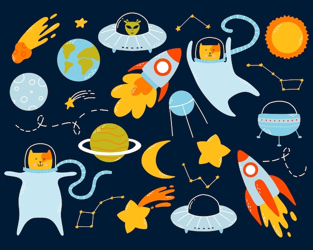 Space-Themed Clipart Collection Featuring Cute Cats and Planets | Jiffy ...