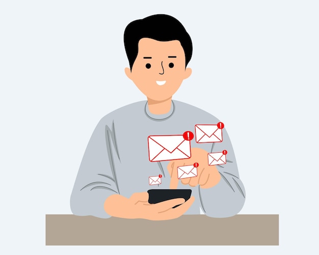 Man Checking Messages on Smartphone with Notification Icons | Jiffy Designs