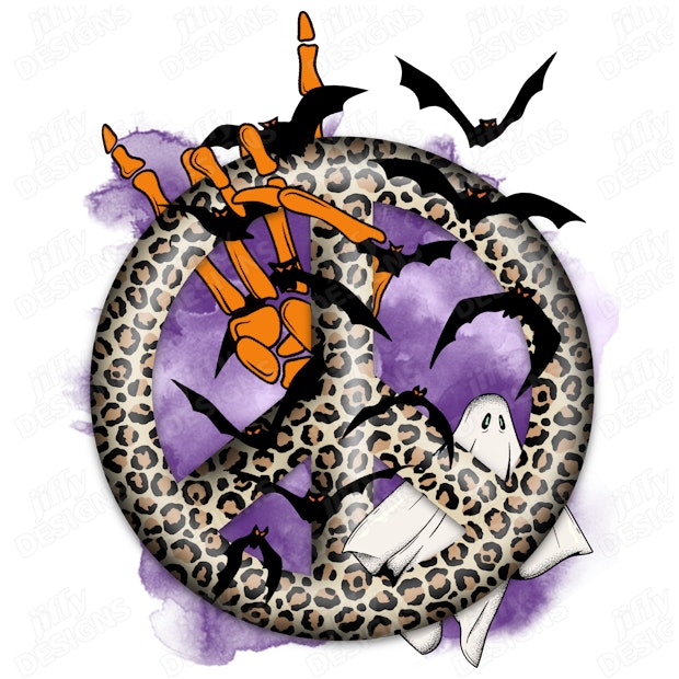 Halloween Chaos Swirls in Leopard Print Circle with Spooky Silhouettes ...