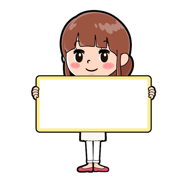Cute Cartoon Girl Holding Blank Sign for Customization | Jiffy Designs