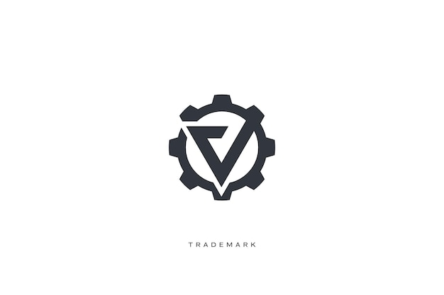 Minimalist Gear-Shaped Emblem with Stylized Letter V | Jiffy Designs