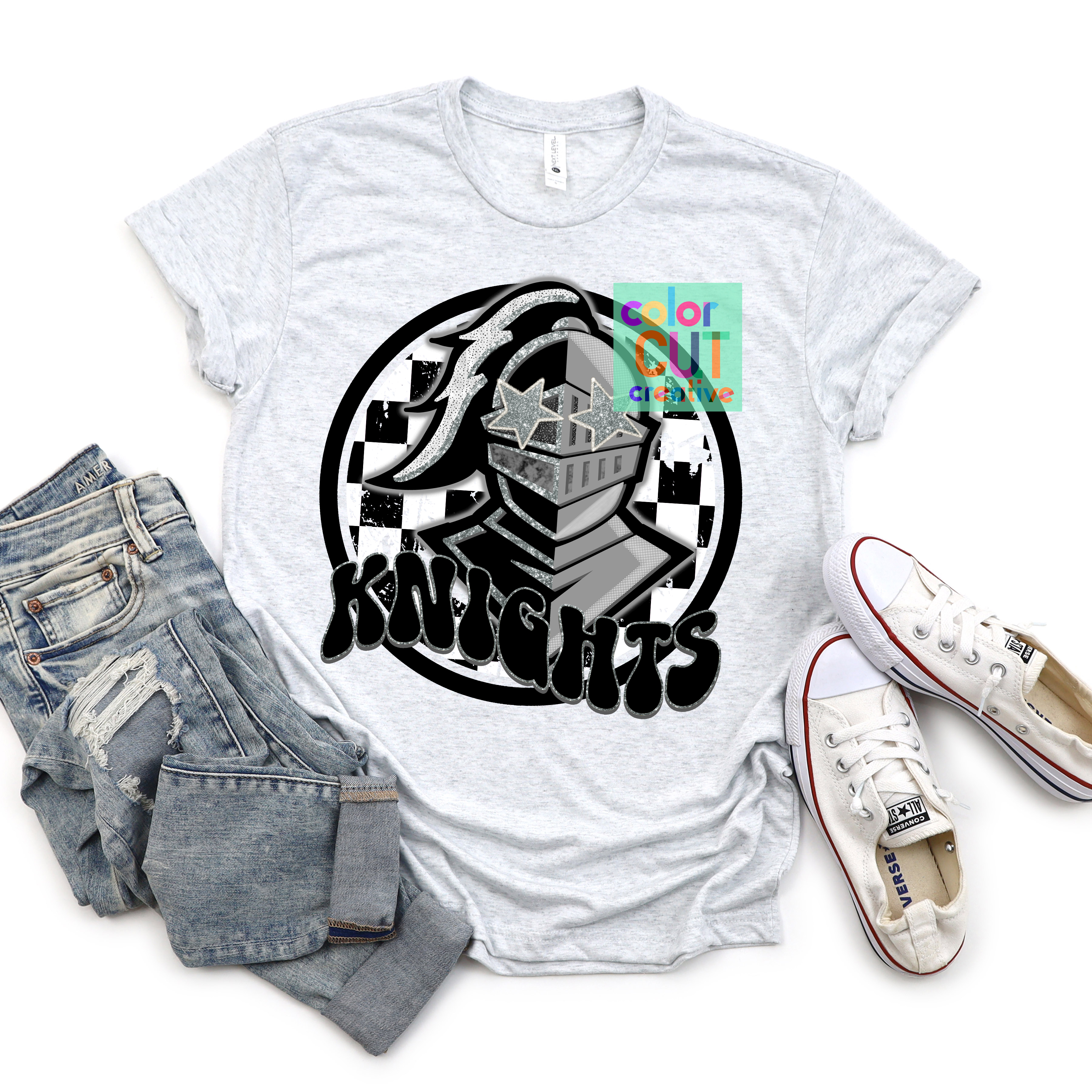 'Knights' Medieval Helmet Emblem with Dynamic Monochrome Checkered ...