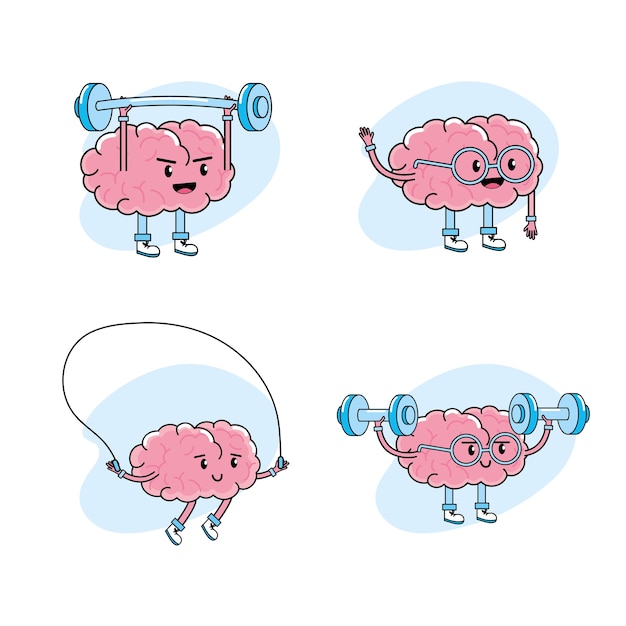 Whimsical Brain Characters Engaging in Fitness Activities Collection ...