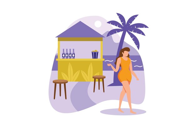 Vibrant Beach Bar Scene with Stylish Woman | Jiffy Designs