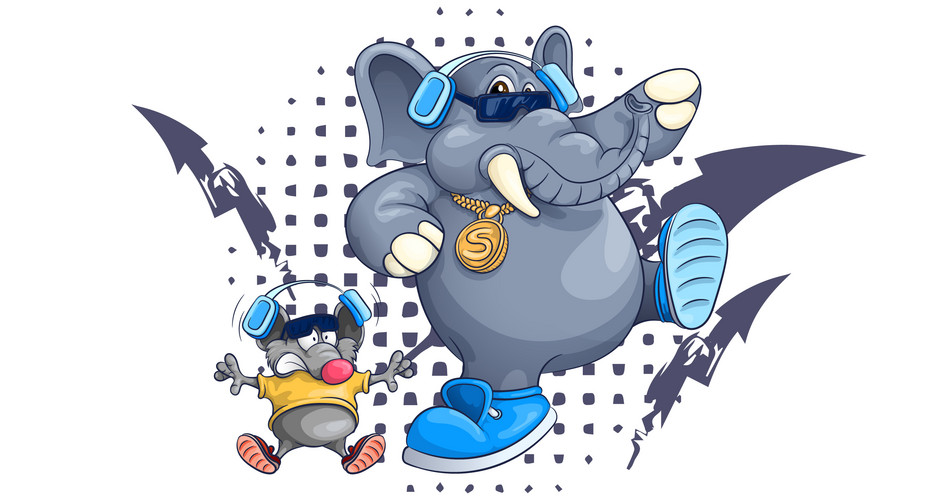 Elephant And Mouse Dance Hip Hop. Illustration Done In Cartoon Style ...