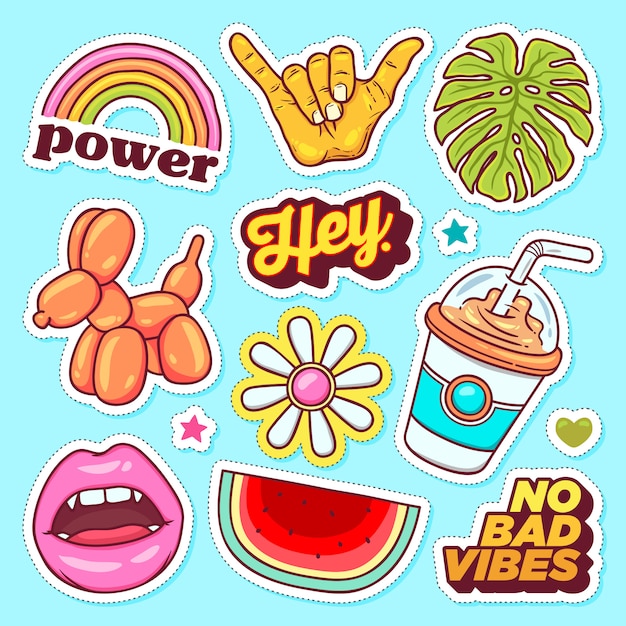Vibrant Sticker Collection Featuring Playful Symbols and Positive ...