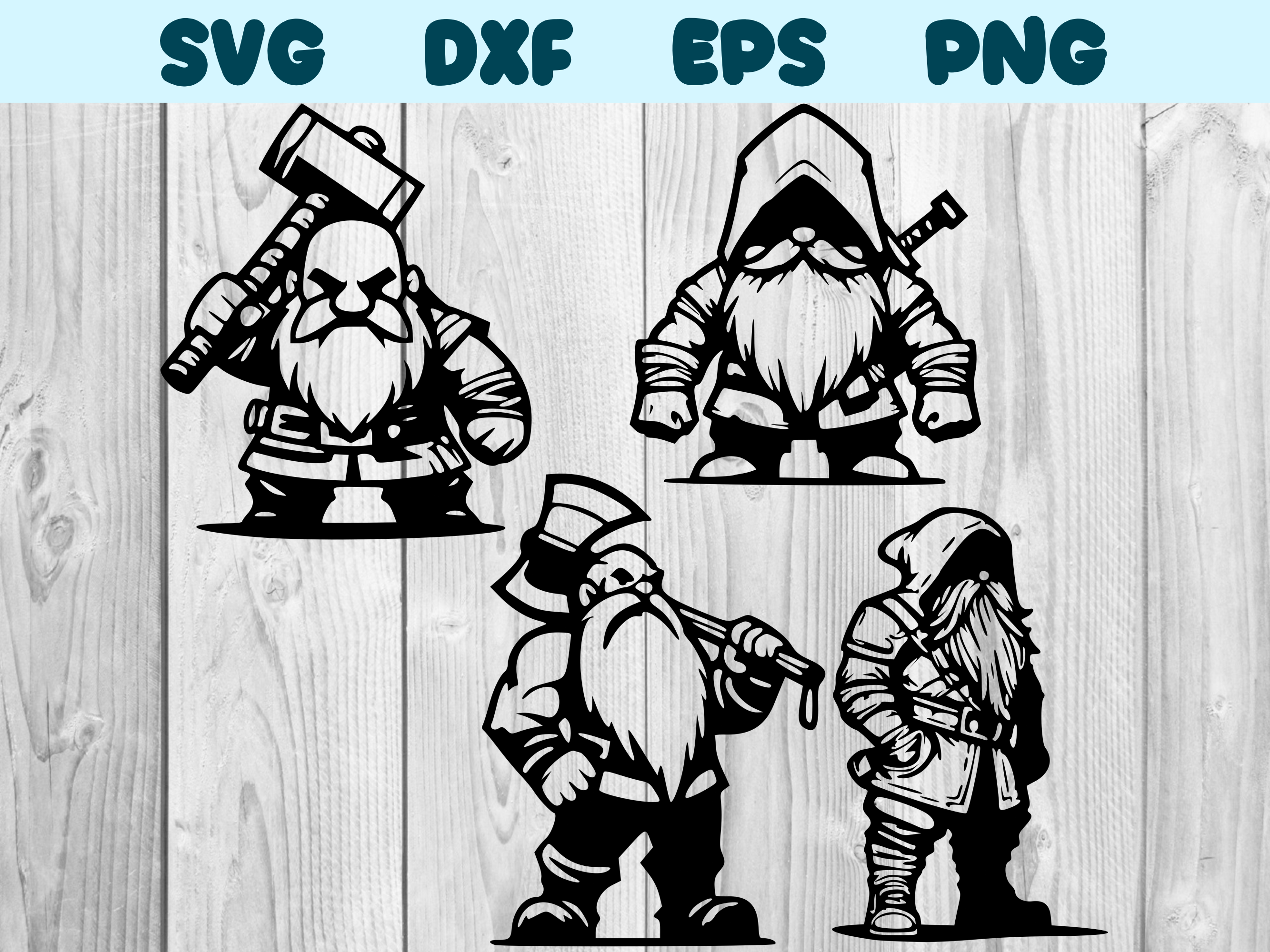 Bearded Dwarf Warrior in Bold Monochrome Black Silhouette Design ...