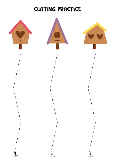 Colorful Birdhouse Designs for Cutting Practice Worksheet | Jiffy Designs