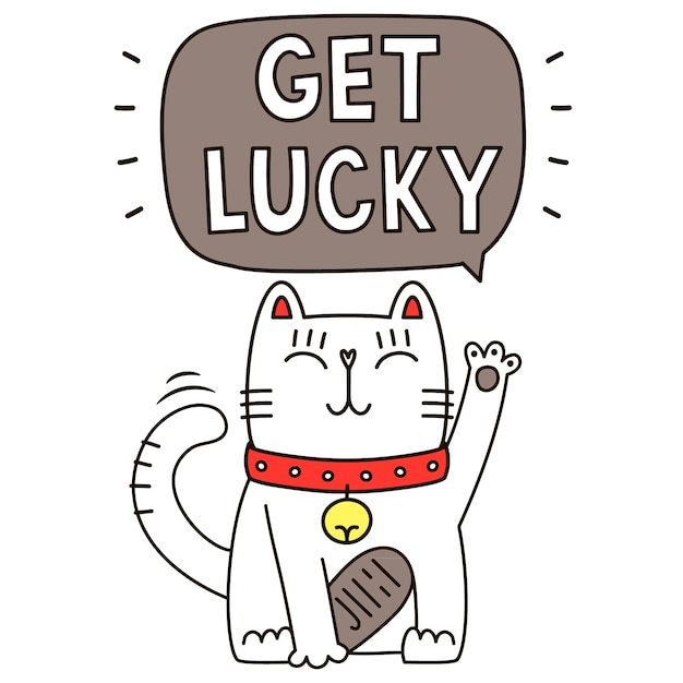 Lucky Cat Holding Get Lucky Speech Bubble Illustration | Jiffy Designs