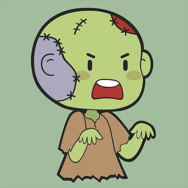 Adorable Cartoon Zombie with Stitches and Ladybug | Jiffy Designs