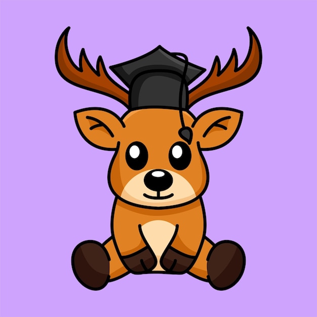 Adorable Cartoon Deer Wearing Graduation Cap on Purple | Jiffy Designs