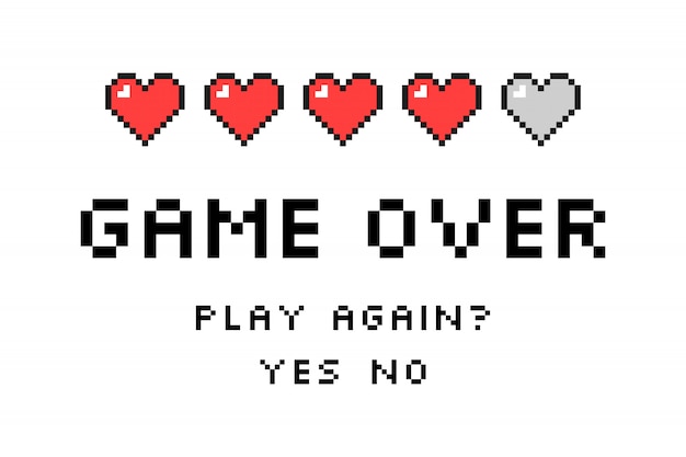 Retro Game Over Screen with Heart Life Meter | Jiffy Designs