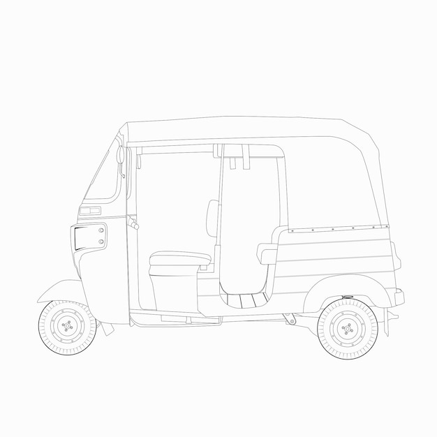 Whimsical Outline of a Classic Auto Rickshaw | Jiffy Designs