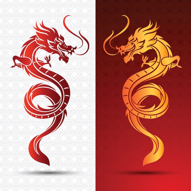 Fiery Dragons in Contrasting Colors - Red and Orange Silhouettes ...