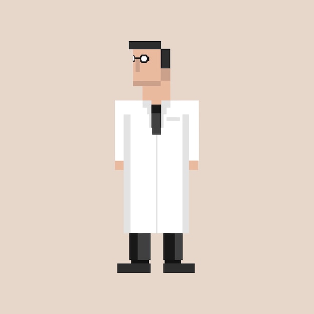 Pixelated Scientist Character in White Lab Coat and Glasses | Jiffy Designs