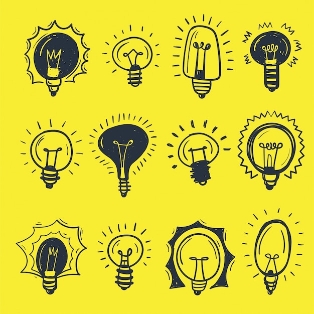 Assortment of Whimsical Light Bulb Illustrations with Creative Icons ...