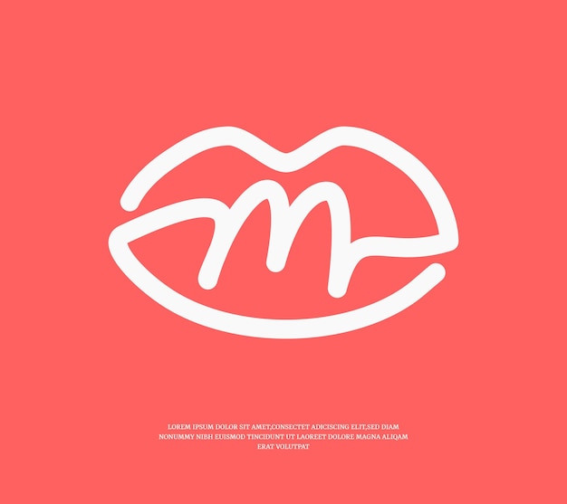 Vibrant Coral Lips Silhouette with Flowing Cursive Letter M | Jiffy Designs
