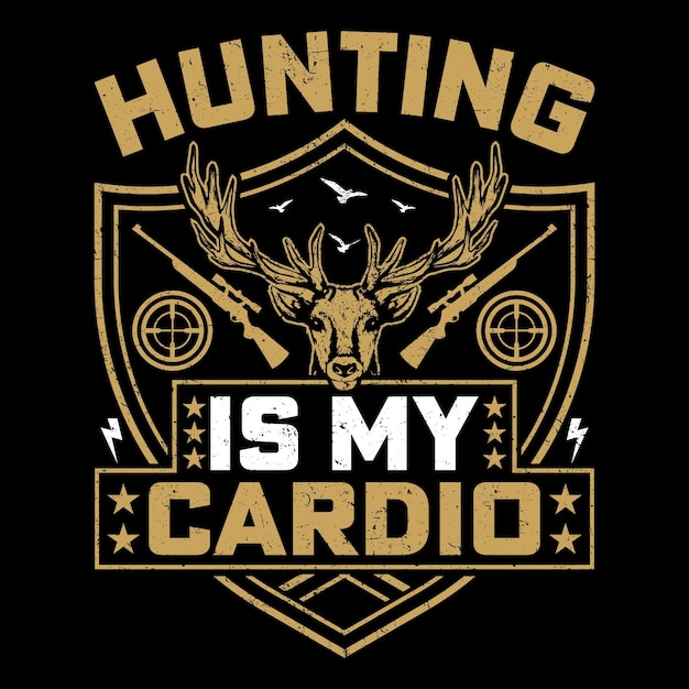 Rugged Hunting Crest with Deer Skull and Firearms | Jiffy Designs