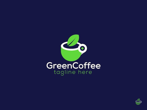 Vibrant Green Coffee Cup Logo with Leaf Emblem | Jiffy Designs