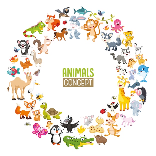 Vibrant Animal Characters Circle with 'Animals Concept' Text | Jiffy ...