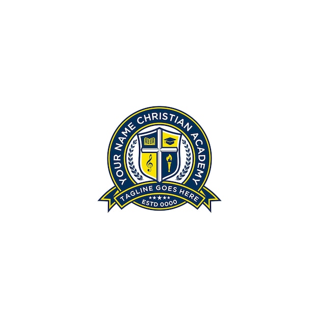Vibrant Christian School Crest with Crossed Swords and Motto | Jiffy ...