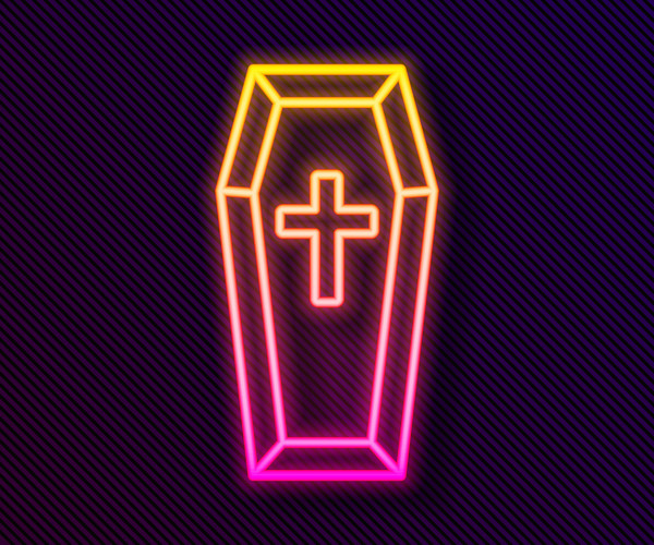 Glowing Neon Line Coffin With Christian Cross Icon Isolated On Black ...