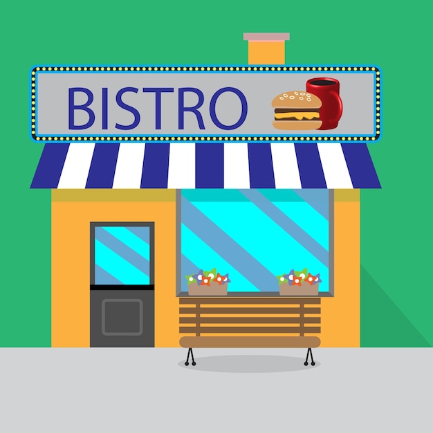 Vibrant Bistro Storefront with Striped Awning and Cozy Seating | Jiffy ...