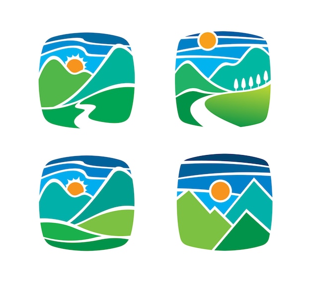 Vibrant Landscape Icons with Scenic Mountain Vistas | Jiffy Designs